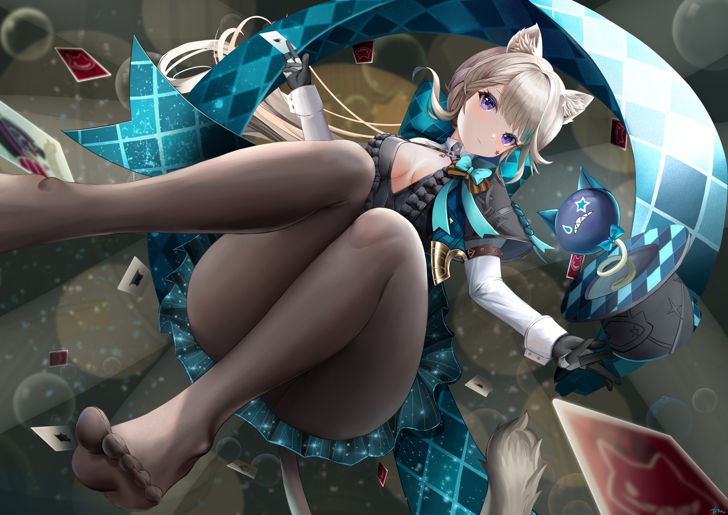 tiyu genshin impact lynette (genshin impact) animal ears feet nekomimi no bra pantyhose skirt ...